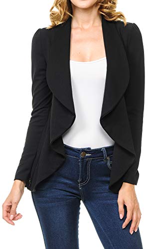 MINEFREE Women's Long Sleeve Classic Draped Open Front Lightweight Blazer Black 1XL