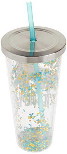 Spoontiques - Glitter Filled Acrylic Tumbler - Glitter Cup with Straw - 20 oz - Stainless Steel Locking Lid with Straw - Double Wall Insulated - BPA Free - Sloth