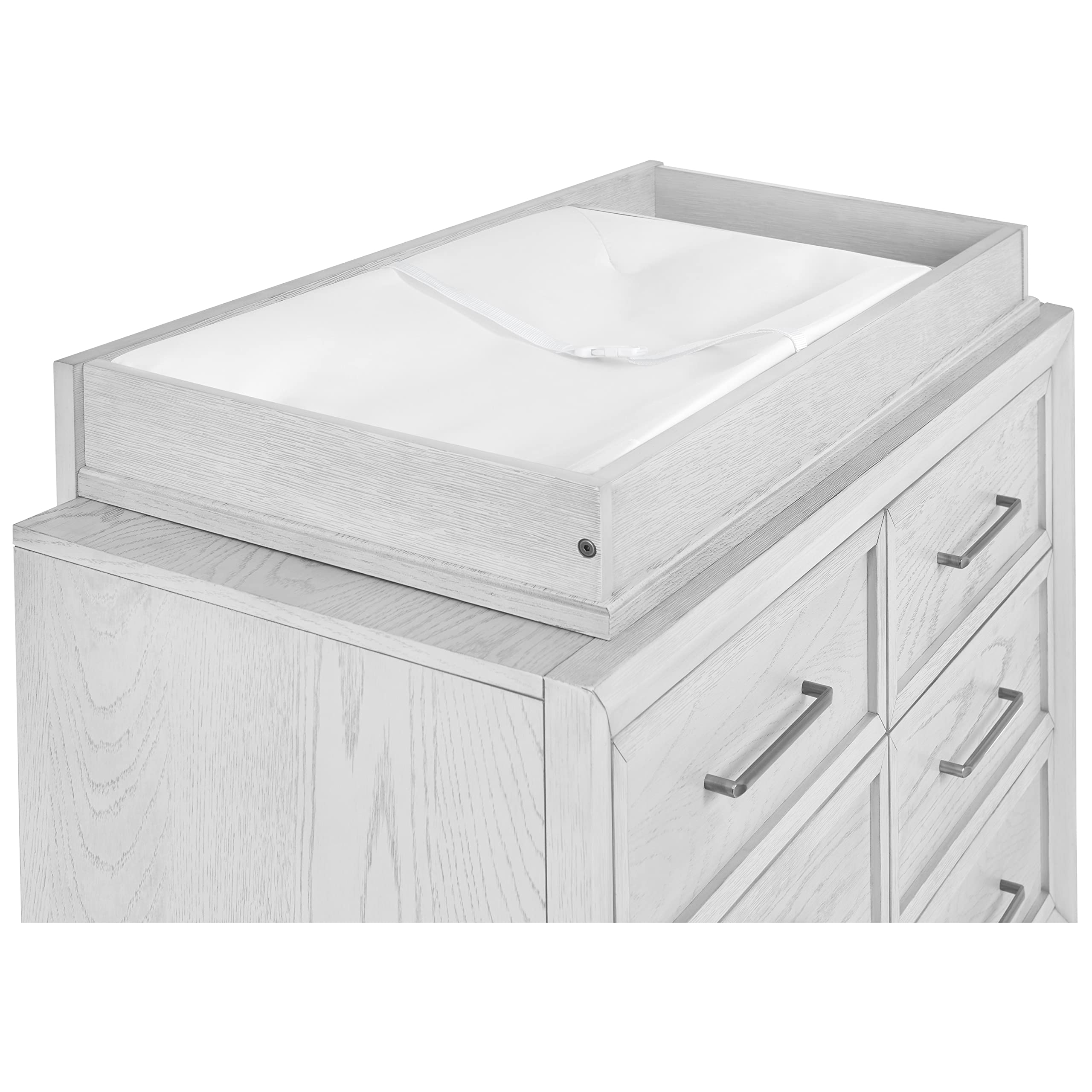 Evolur Modern Changing Tray in Greyhound, Lasting Sturdy Quality, Converts Double Dresser to Changing Station, Made of Hardwood, Has Divided Compartments