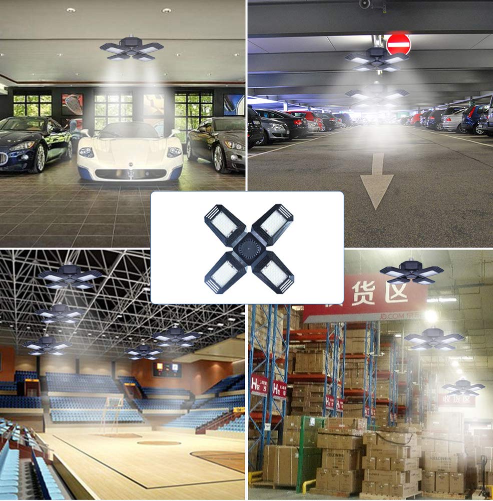 Deformable LED Garage Lights - 12000 Lumen 6500K Daylight 120W, Four Leaf Garage Organization Ceiling Lighting