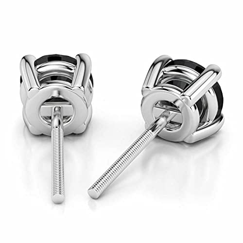 Dazlura Black Diamond Stud Earring Screw back 5.5MM 925 Sterling Silver jewelry for women