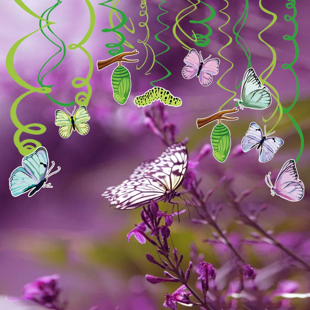 Spring Butterfly Party Supplies Hanging Swirl Decorations for Girls,Boys,Kids Home,Classroom,Baby Showers,Bridal Shower(30CT)