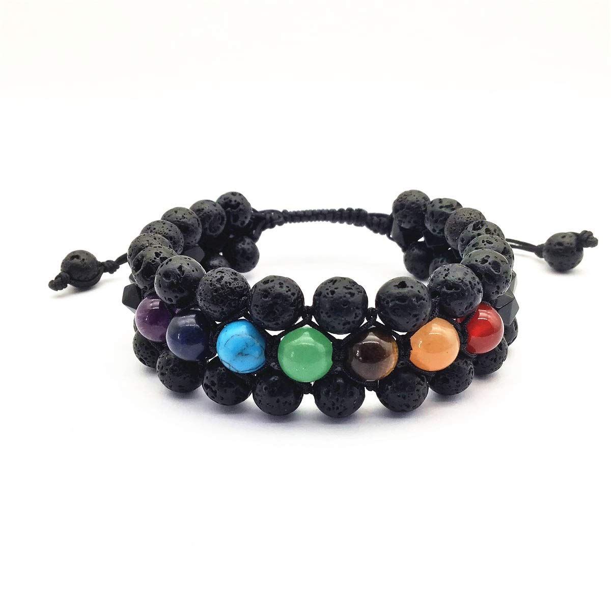 EDEN'S CALL 7 Chakra Crystal Stone Beads Bracelet Lava Rock Stone Essential Oil Diffuser Bracelet for Men Women Triple Layers Adjustable 7-11in