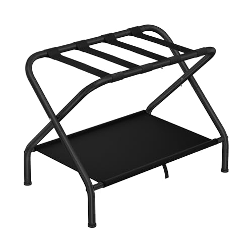 Dunatou Luggage Rack, Suitcase Stand with Storage Shelf, Luggage Stand for Guest Room, Hotel, Bedroom, Hold up to 200 lb, Black, Installation Method is Simpler than Before