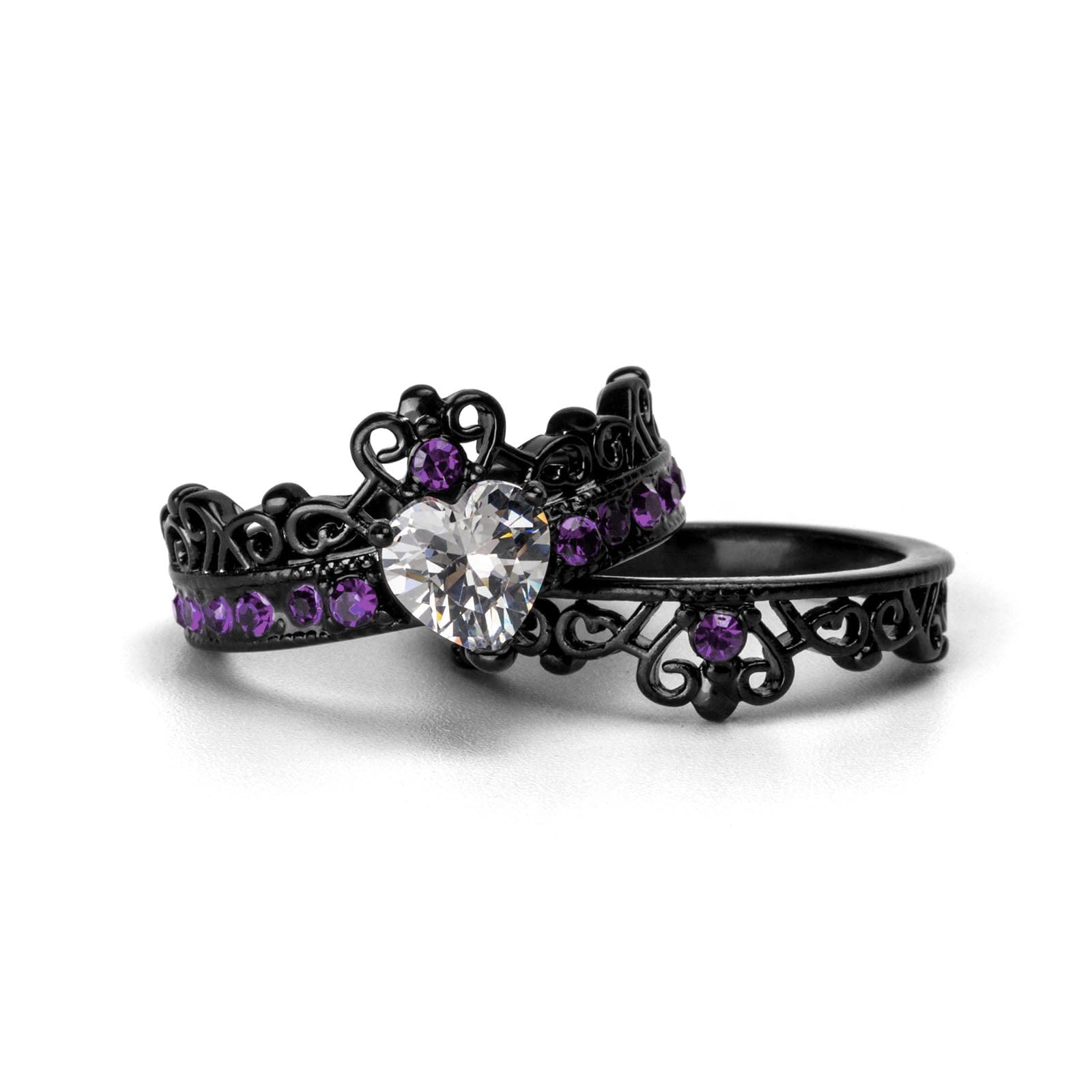 Couple Rings Crown Ring Matching Ring Heart Cz Womens Wedding Ring Sets for Him and Her Crown Ring(Please Buy 2 Rings for 1 Pair)