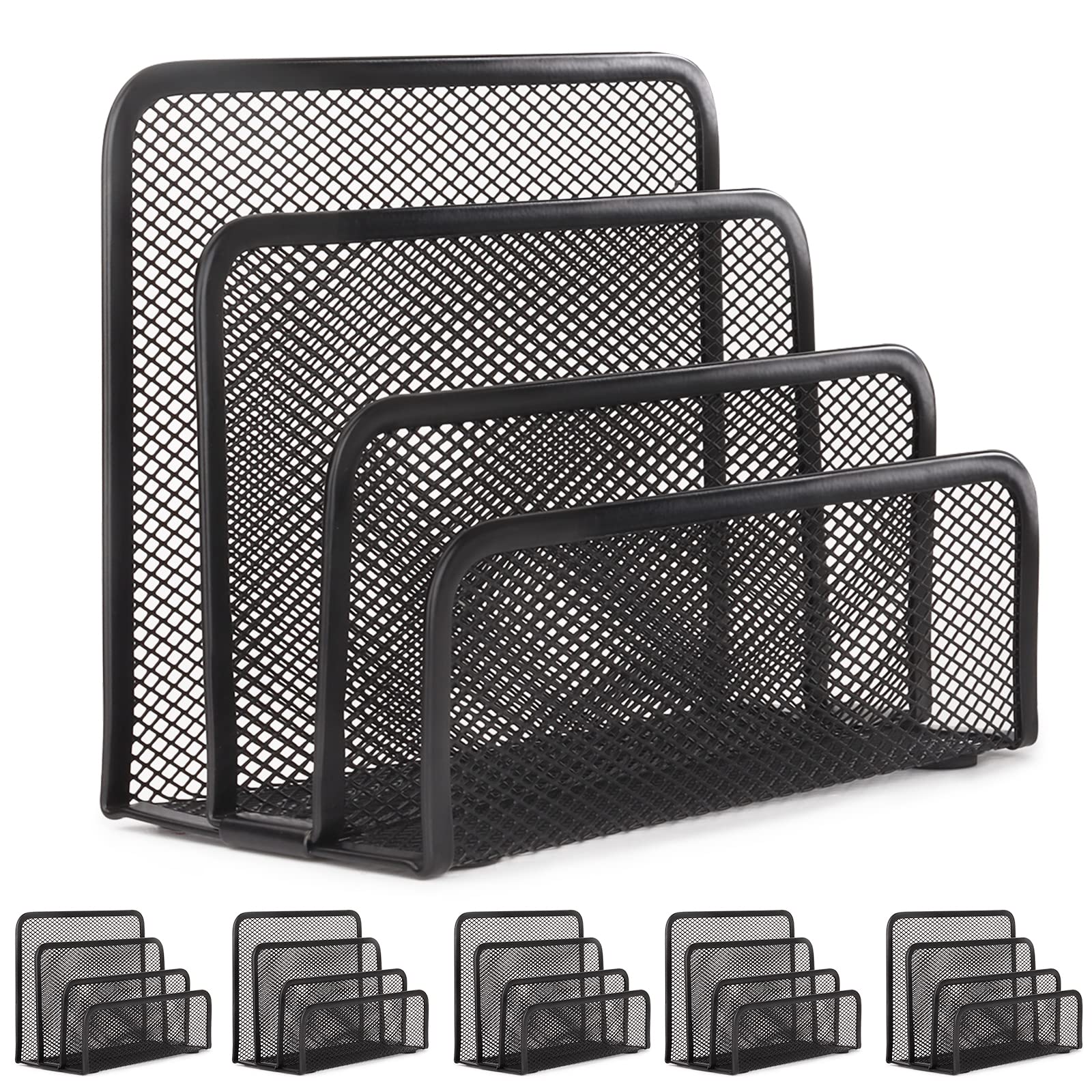 Desk Mail Organizer - 6pcs Small File Organizer Letter Sorter - Bill Organizer Mail Holder Countertop for Home Office - Vertical Metal Mesh Desk Organizer with 3 Upright Compartments