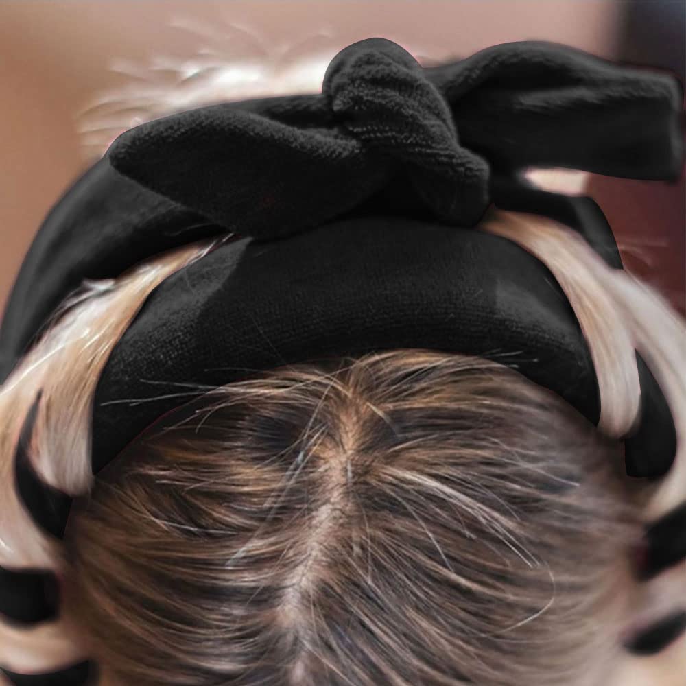 Heatless Curling Rod Headband, No Heat Curl Ribbon with Hair Clips and Scrunchie, Sleeping Curls Ribbon Hair Rollers,Natural Soft Wave DIY Hair Rollers Styling Tool (Black)