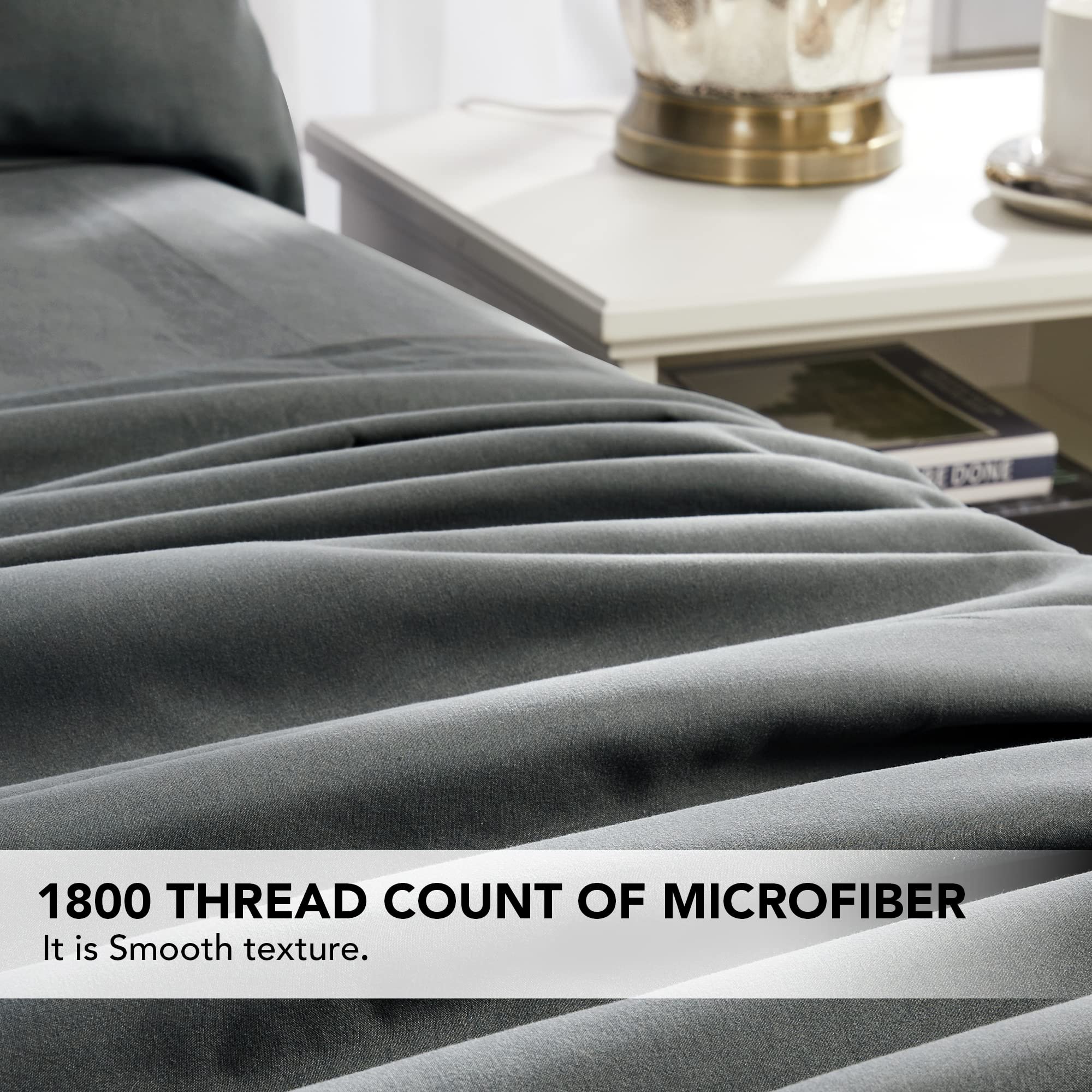 Deconovo Bed Sheets Light Grey Full Size Sheet Sets Microfiber 16" Deep Pocket 1800 Thread Count Luxury Comfort Bedding Silky Soft Touch 4 Pieces Pillowcases Flat Sheet & Fitted Sheet