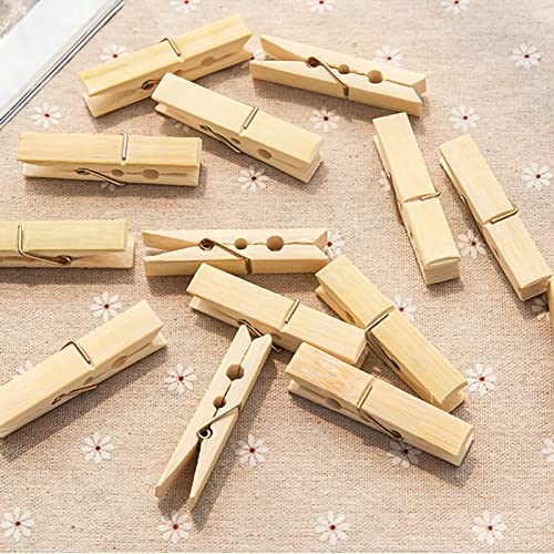 OLEQE 20 Wooden clothespins, Natural Birch Rust-Proof and Moisture-Proof clothespins, Bamboo clothespins and Windproof clothespins for Outdoor Balconies
