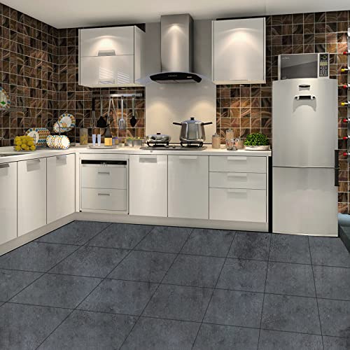 Surnuo 30 PCS 12 * 12 inch 1.5mm Thick Peel and Stick Vinyl Floor Tile, Self-Adhesive Tile Flooring for Bathroom, Livingroom, Kitchen and Renter's House Black Color