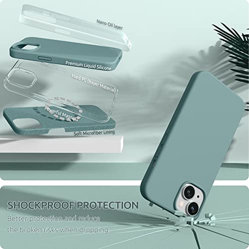 SURPHY (4 in 1 Designed for iPhone 14 Case Compatible with MagSafe (6.1 inch, 2022), with 2 Pack Screen Protector + Camera Cover, Liquid Silicone Phone Case (Cactus Green)