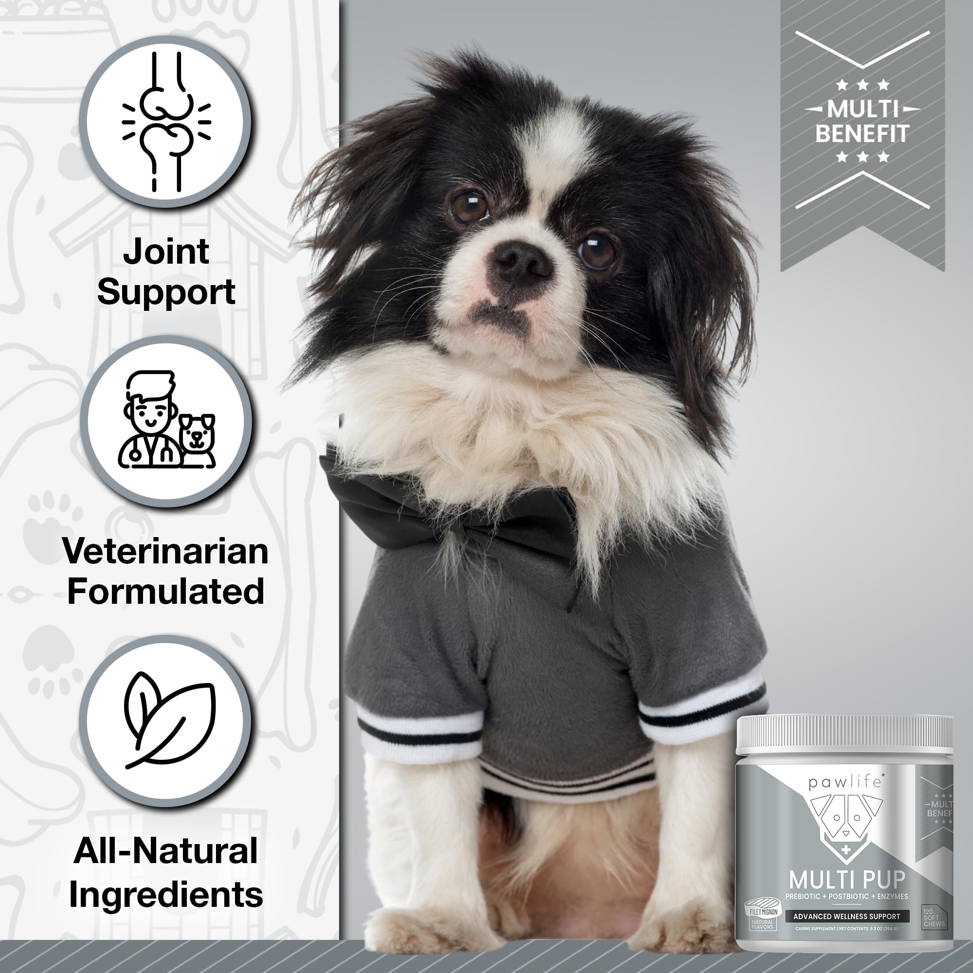 Pawlife All Natural Multivitamin Soft Chews for Dogs| Glucosamine Chondroitin for Joint Support with Probiotics for Gut & Immune Health| Mobility and Advanced Wellness Support|4-Month Supply