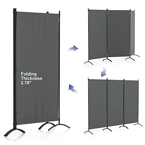 Morngardo Room Divider Folding Privacy Screens 3 Panel Partitions Dividers Portable Separating for Home Office Bedroom Dorm Decor (Grey)