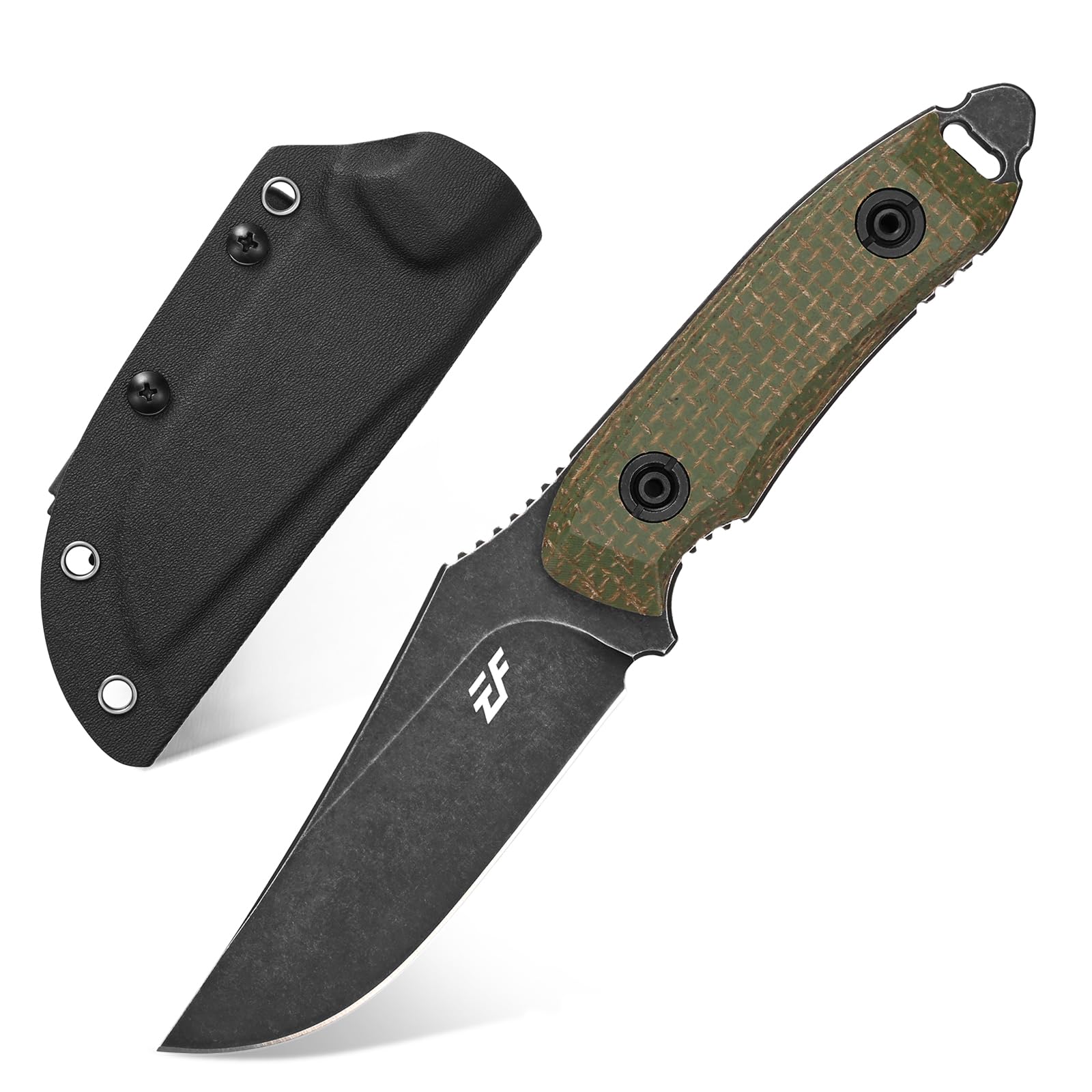 Eafengrow EF126 Fixed Blade Knife 14C28N Steel Blade, Micarta Handle Full Tang Fixed Knife for Outdoor Camping Hunting Survival EDC Tool Knife(Army Green)