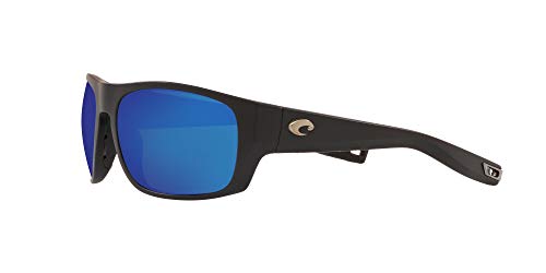 Costa Del Mar Mens Tico Rectangular Sunglasses, Matte Black/Blue Mirrored Polarized-580G, 60 mm