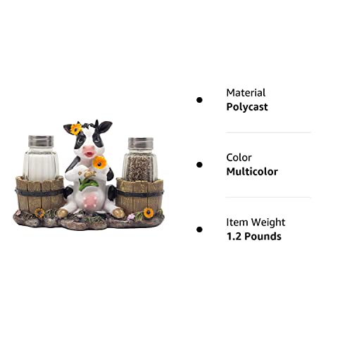 Decorative Holstein Cow Salt and Pepper Shaker Set with Old Fashioned Water Pails Holder Figurine in Farm Animal Decorations As Spice Racks and Rustic Country Kitchen Décor Or Gifts for Farmers