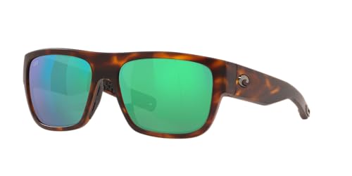 Costa Del Mar Mens Sampan Rectangular Sunglasses, Matte Tortoise/Green Mirrored Polarized-580G, 60 mm