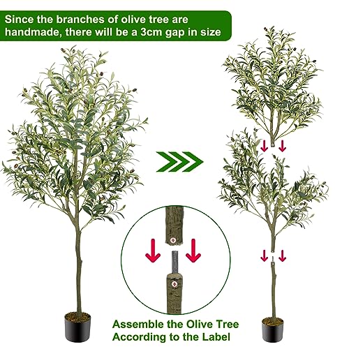 Olive Tree Artificial Indoor 6FT (72''), GTIDEA Artificial Tree Fake Tree Indoor Large Faux Olive Tree and Fruits Artificial Plants Silk Trees for Home Office Living Room Spring Decor