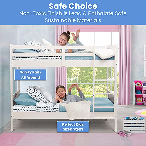 Delta Children Convertible Twin Over Twin Wood Bunk Bed with Ladder and Guardrails – Use as Bunk Bed or 2 Stand-Alone Twin Beds – Bed Ships in 2 Boxes, White