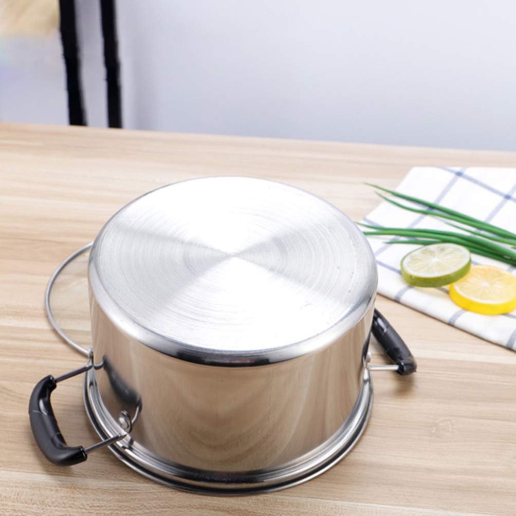 Hemoton Cooking Soup Pot Stew Pan Stainless Steel Pot with Lid Soup Pot Pasta Cooking Pot Sauce Pot Double Handle Household Cookware for Home Kitchen 16cm Chinese Steamer Pot Noodles Pot