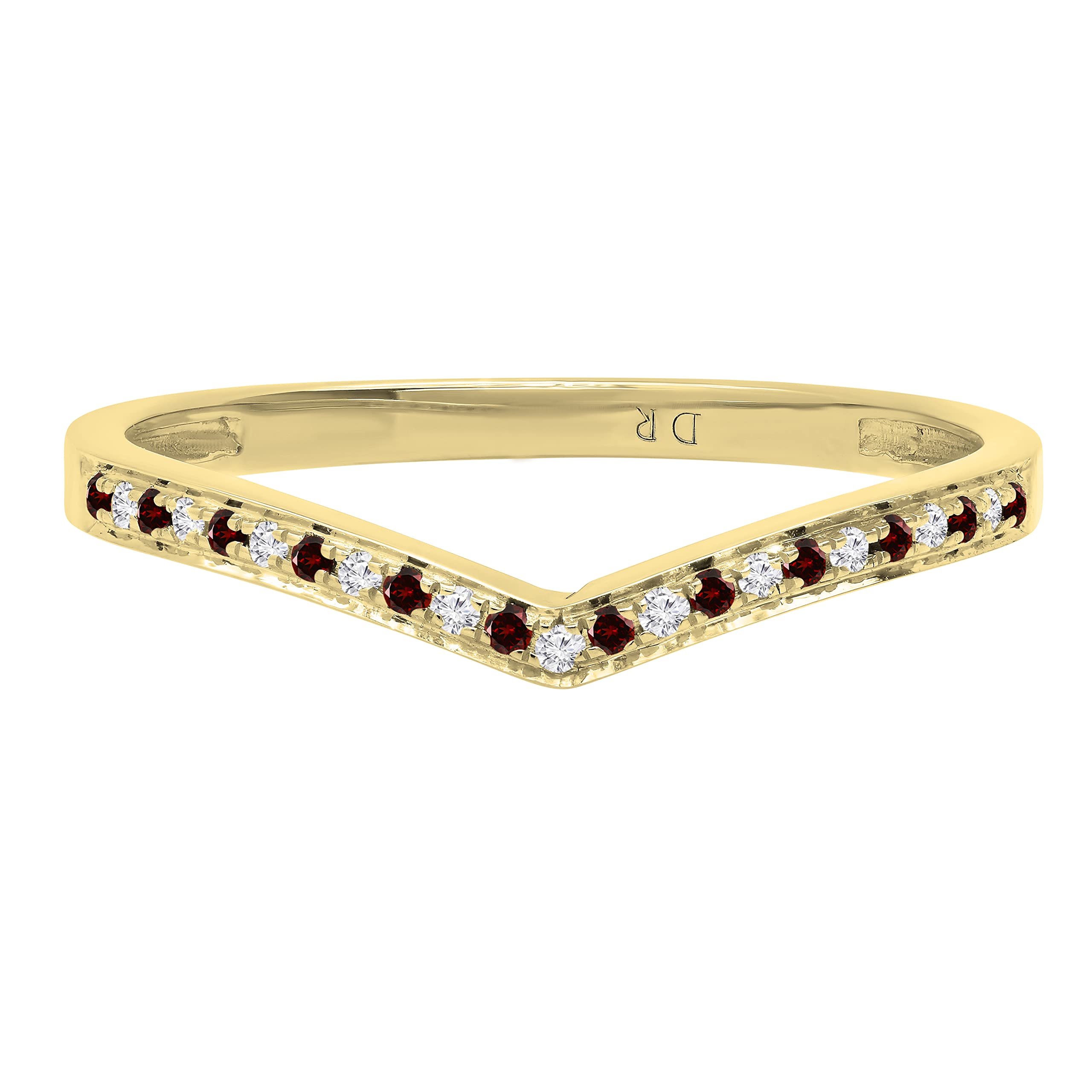 Dazzlingrock Collection Round Garnet & White Diamond Chevron Wedding Band for Women, 14K Yellow Gold, Size 9