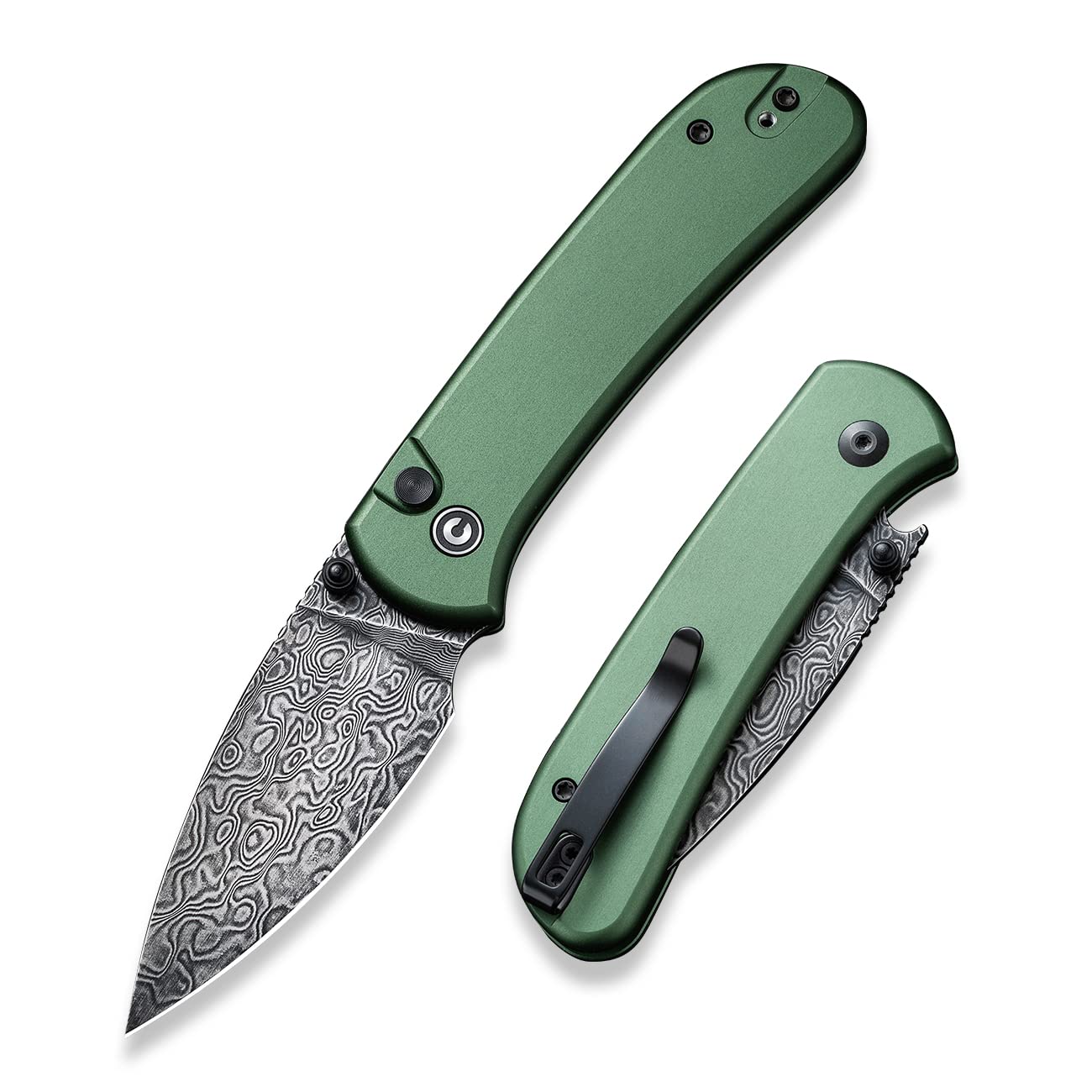 CIVIVI Pocket Folding Knife- Button Lock Knife with Thumb Stud Opener for EDC, 2.98" Damascus Blade Aluminum Handle, Qubit Utility Knife for Men Women Gift C20030E-DS1