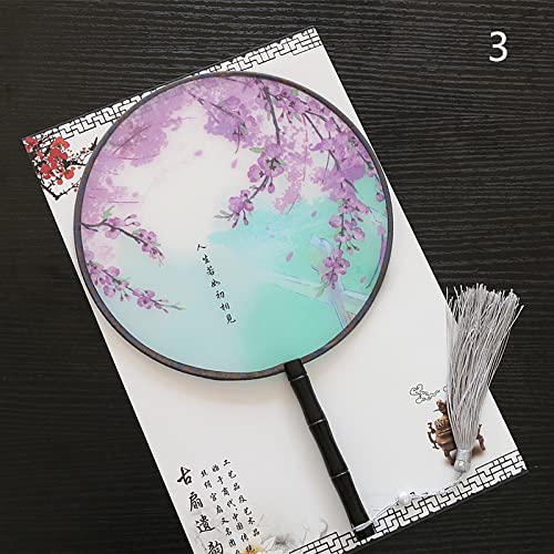 Folding Fan Chinese Style Round Fan with Wooden Handle Portable Printed Vintage Fan Dance Wedding Favors Fan (9)