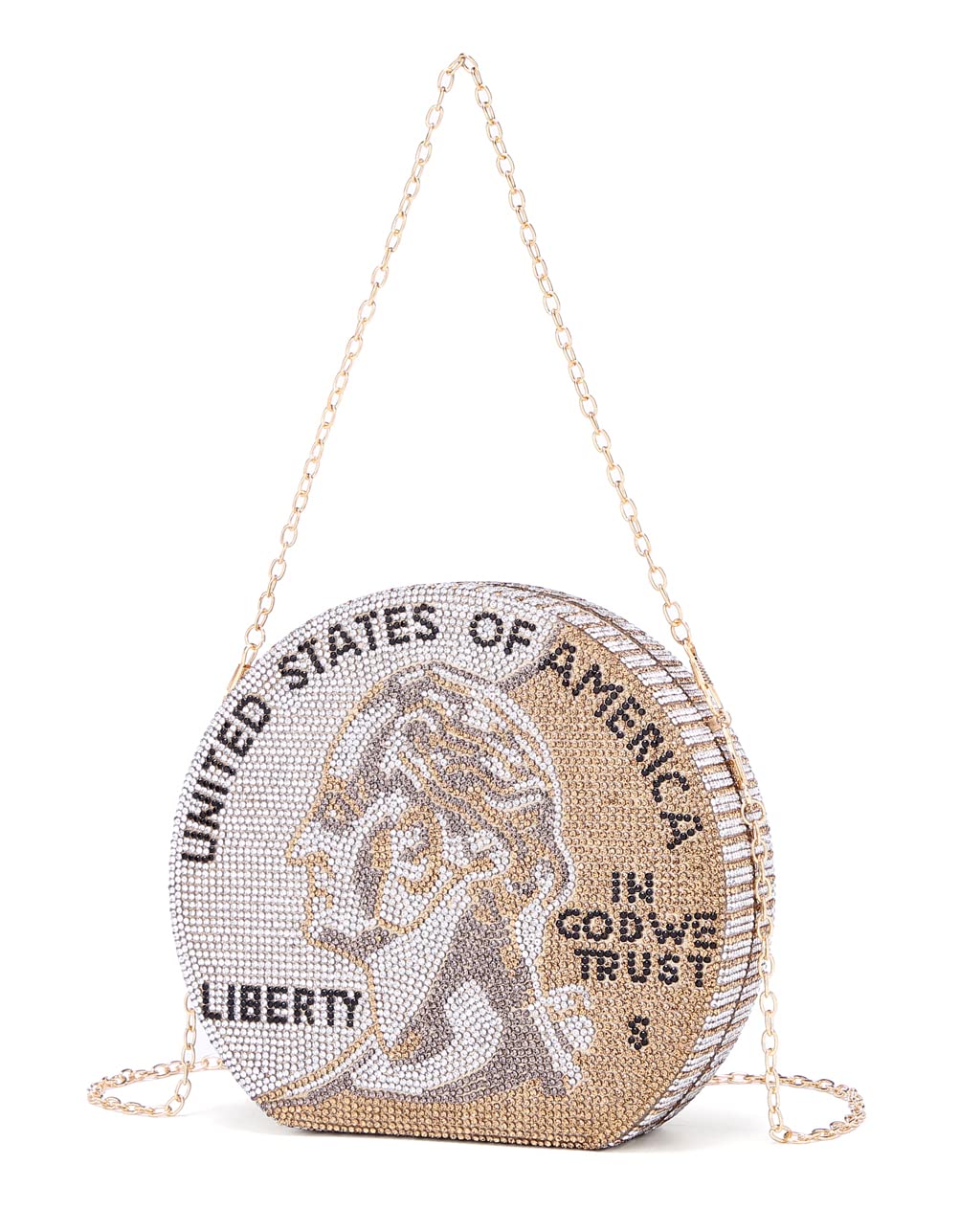 Covelin Women's Dollar Coin Handbag Rhinestone Purse Evening Clutch Bag Golden