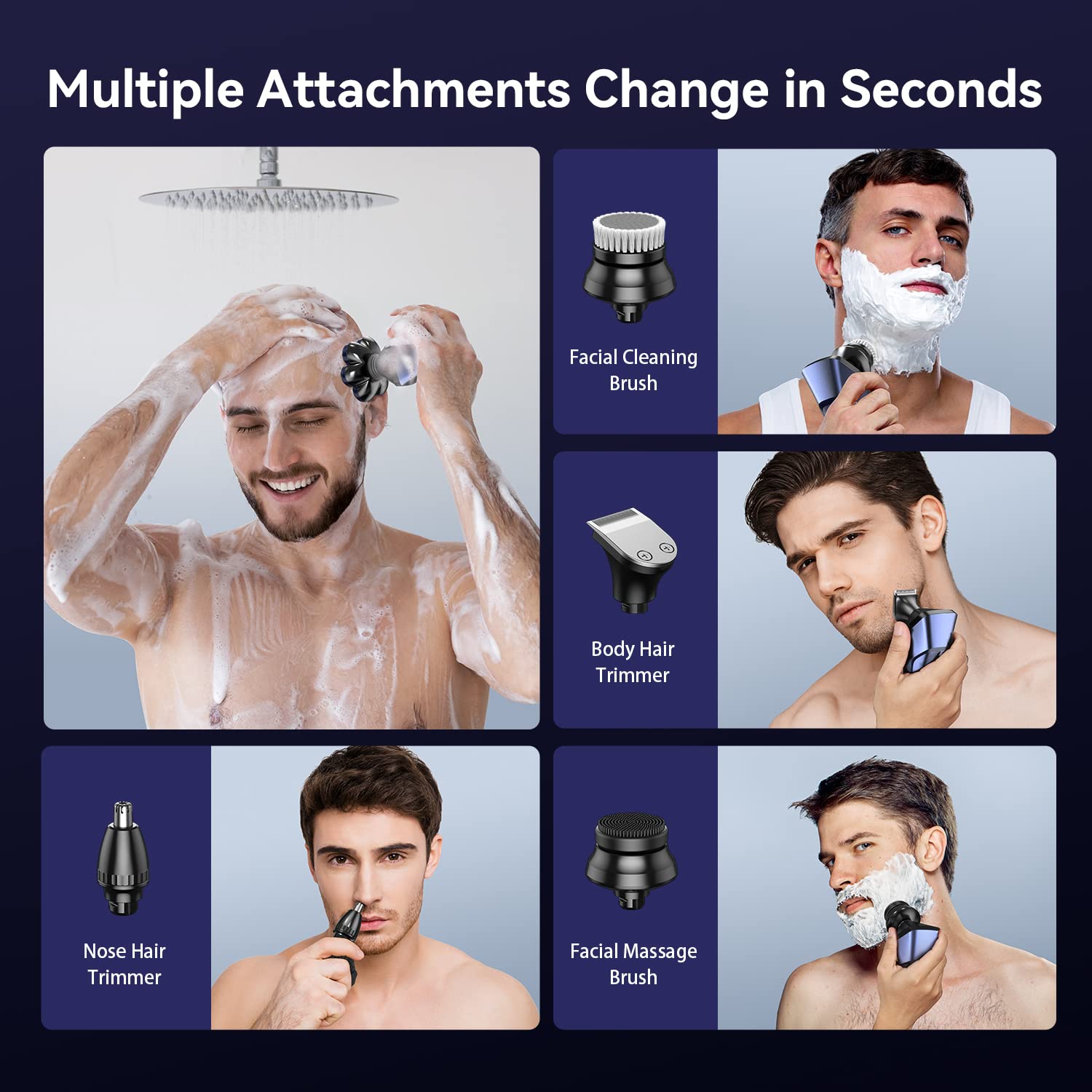Head Shavers for Bald Men, 7D Magnetic Floating Head Shaver with 3 Modes, IPX7 Waterproof Electric Razor Grooming Kit, USB Rechargeable