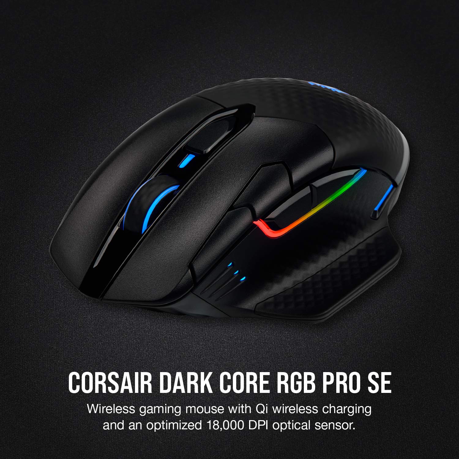 Corsair Dark Core RGB Pro SE, Wireless FPS/MOBA Gaming Mouse with Slipstream Technology, Black, Backlit RGB LED, 18000 DPI, Optical, Qi Wireless Charging Certified (Renewed)