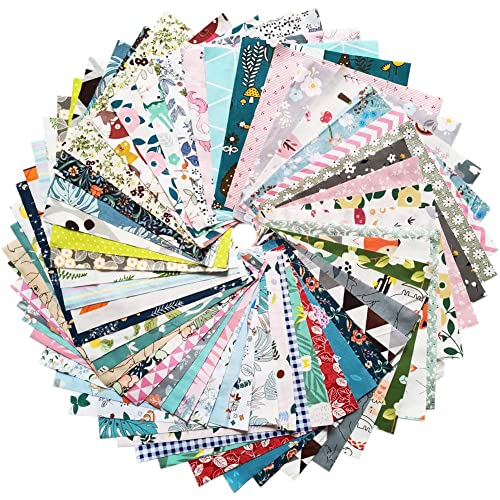 CJINZHI Fat Quarters Fabric Bundles, 50 pcs/lot Top Cotton 5.9" x 5.9" (15cm x 15cm) Squares Patchwork, Precut Quarter Sheets & Different Pattern for DIY Sewing Mask & Quilting Crafting.