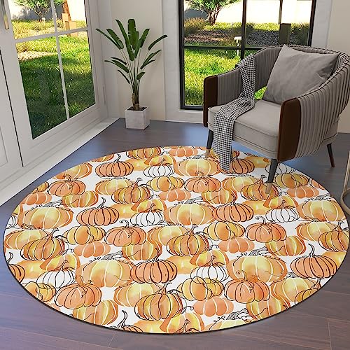 Vintage Pumpkins Round Area Rug 3.3ft,Washable Outdoor Indoor Carpet Runner Rug for Bedroom,Kitchen,Living Room,Office,Area+Rug Small Bath Door Desk Mat Thanksgiving Fall Harvest Contemporary Festival