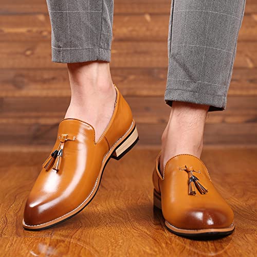 FASDNENDYS Fashion Style Men's Breathable Tassel Comfortable Business Slip On Work Leisure Leather Dance Shoes for Men Yellow