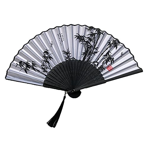 Floral Folding Hand Fans Chinese Style Bamboo Folding Fan Vintage Pattern Hand Fan Handheld Fabric Folding Fan with Tassel for Women Wedding Party(52)