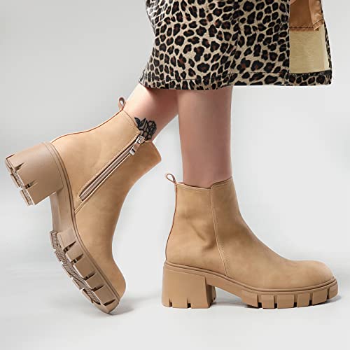 FASDNENDYS Women Shoes Fashion Nude Boots Thick Sole Thick Heel Women Boots Breathable Cam Walking Boot Tall