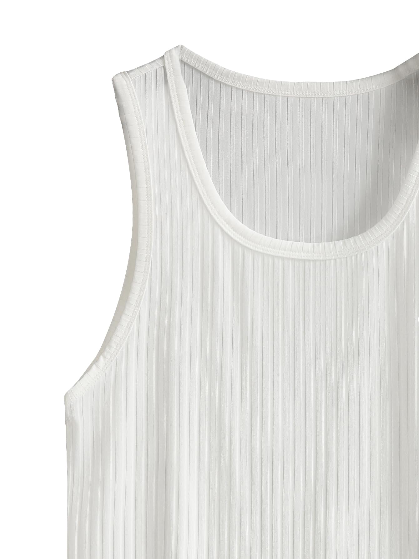 COZYEASE Men's Rib Knit Round Neck Sleeveless Solid Tank Top Bodycon Casual Plain Undershirts Top White M