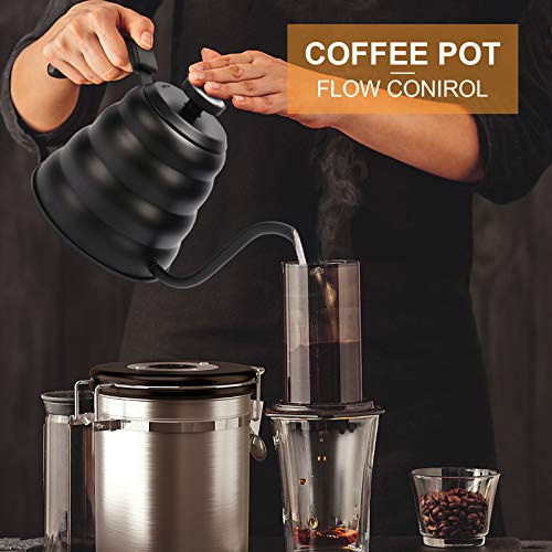 Pour Over Coffee Kettle - Black Gooseneck Kettle with Thermometer - Premium Stainless Steel Coffee Maker Tea Pot, Update Triple Layered Base for all Stovetops, 40 floz/1200ml