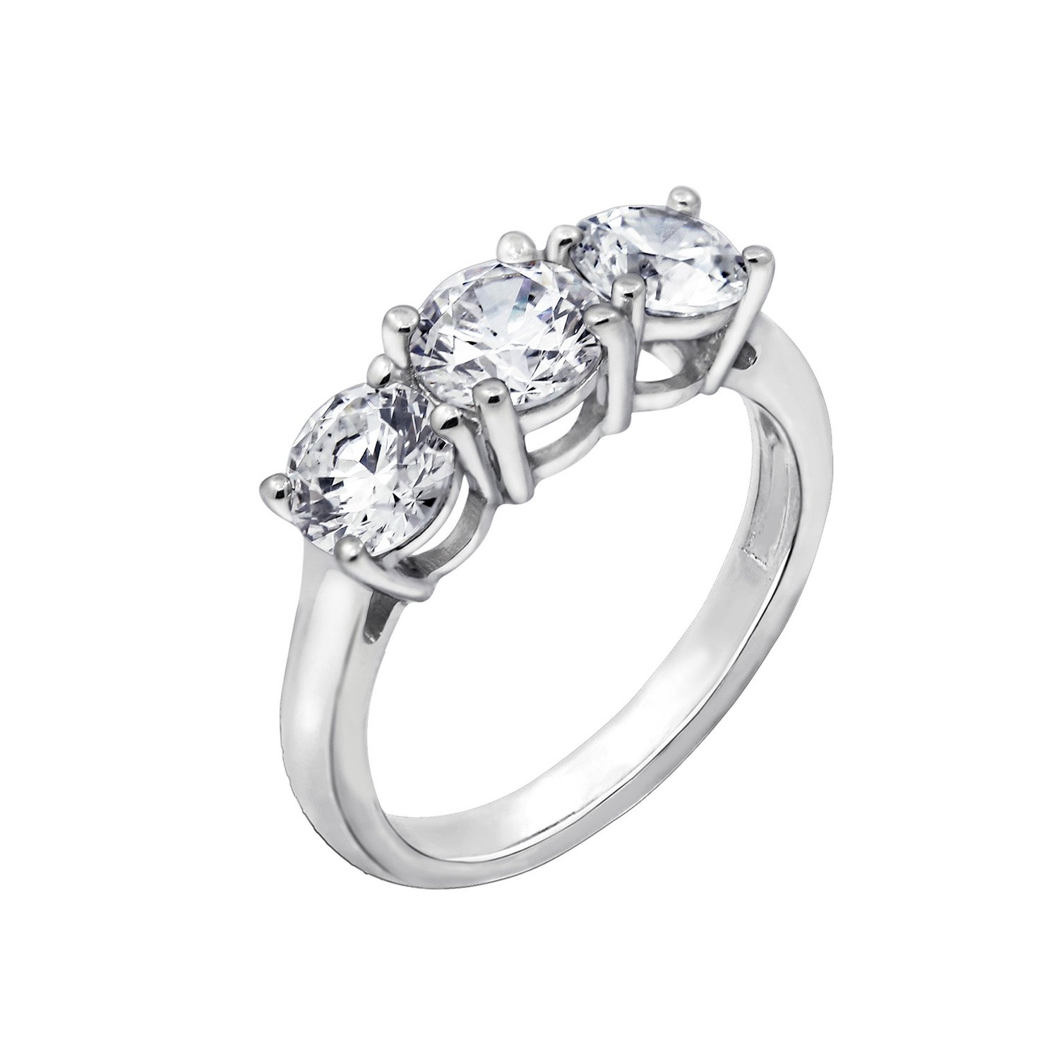 DIAMONBLISS Rhodium Plated Sterling Silver 2.15 Carats Cubic Zirconia 3 Stone Ring (8)