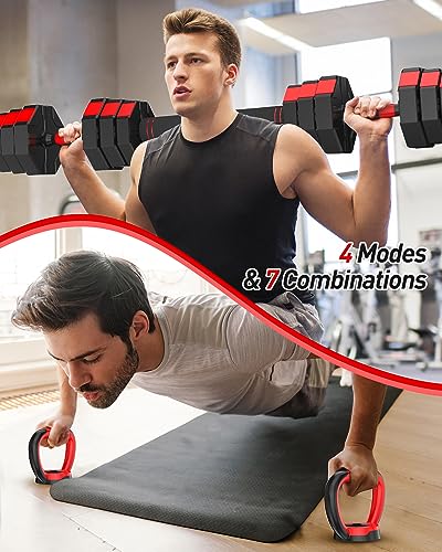 Loupusuo Adjustable Dumbbell Set 55LBS/70LBS Free Weights Set with Connector, 4 in1 Dumbbells Set Used as Barbell, Kettlebells, Push up Stand, Fitness Exercises Home Gym Workouts for Men/Women(55LBS)