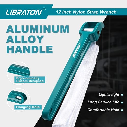 LIBRATON Strap Wrench, Nylon Strap Wrench, 12" Adjustable Oil Filter Strap Wrench, Strap Wrench Plumbing Heavy Duty, Double Layered Nylon Strap Wrench, Handle Belt Wrench