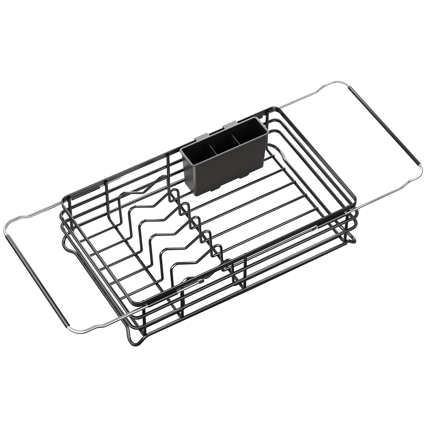 Dish Drying Rack in Sink Stainless Steel Dish Racks for Kitchen Counter Expandable Dish Drainer with Removable Utensil Holder Black