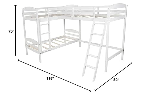 L-Shaped Triple Bunk Bed, Twin Over Twin Corne Bunk Bed Attached a Twin Loft Bed,Triple Bunk for Kids,3 Bed Bunk Beds with Guardrails and Angle Ladder for Boys Girls Teens