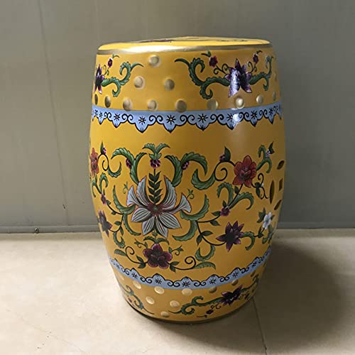 DEVINK Retro Household Drum Stool, Ceramic Stool for Living Room, Garden Stool, Suitable for Bedroom, Living Room, Garden. (Color : Lemon Yellow)