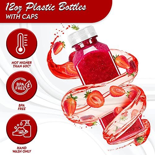 Fonteme 12oz Plastic Bottle, White Lid with Straws Tamper Evident Seal Leak-Resistant BPA-Free Plastic User-Friendly Fridge Safe Reusable Perfect for Drinks, Juices & Beverages - 12 Bottles/20 Straws