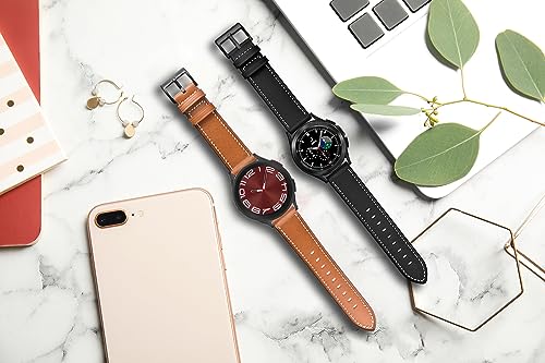 Olytop Galaxy Watch 5 Pro Bands 45mm, Galaxy Watch 6/4 Classic Band 47mm 46mm 43mm 42mm, Samsung Galaxy Watch 6/5/4/Acitve 2 Bands 44mm 40mm, 20mm Leather Wristband Replacement Strap Men, Black+Brown