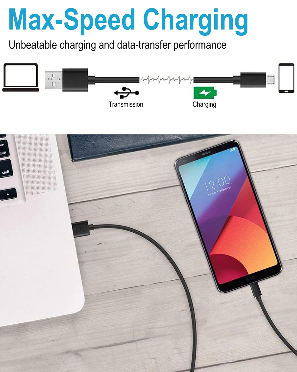 DEEGO Micro USB Cable,15Ft Extra Long PS4 Controller Charger Cable,Enduring Android Charging Cord for Samsung Galaxy S7 Edge S6,Note 5,Note 4,Moto G5,Android Phone,Kindle Fire,Black
