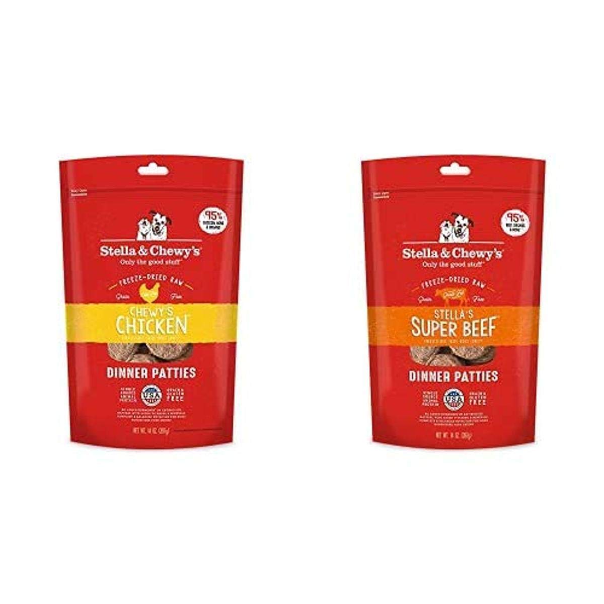 Stella & Chewy's Freeze-Dried Raw Dinner Patties Dog Food (Bundle of 2, 14 oz. Bags) - Chicken & Beef