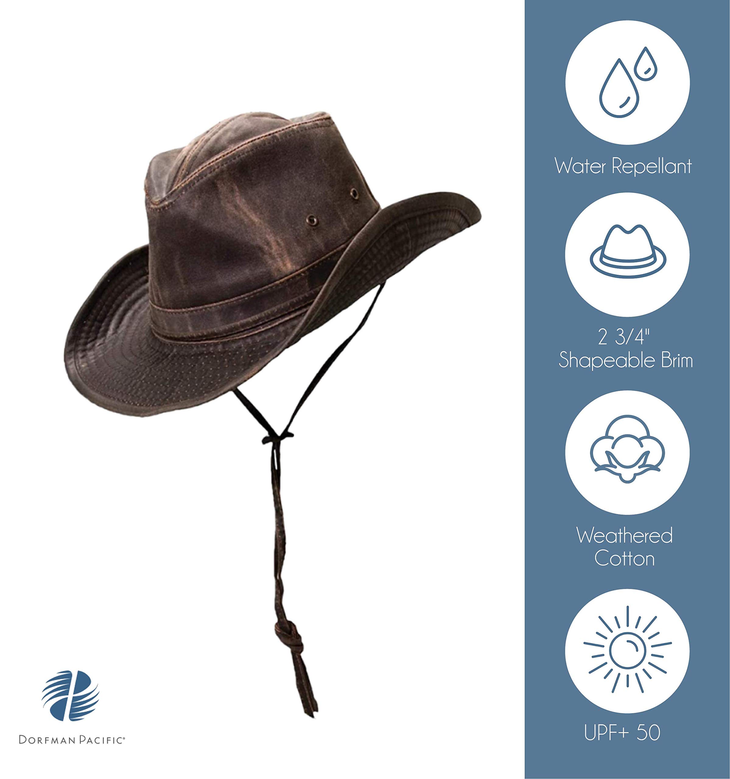 Dorfman Pacific Men's Outback Hat with Chin Cord (X-Large, Bark)