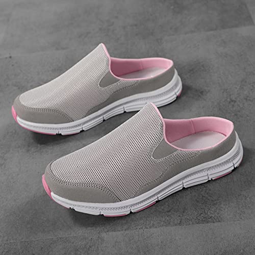 FASDNENDYS Women's Comfortable Wrap Half Slipper Flat Bottom Soft Mesh Sports Casual Shoes Shoes with for Men Grey