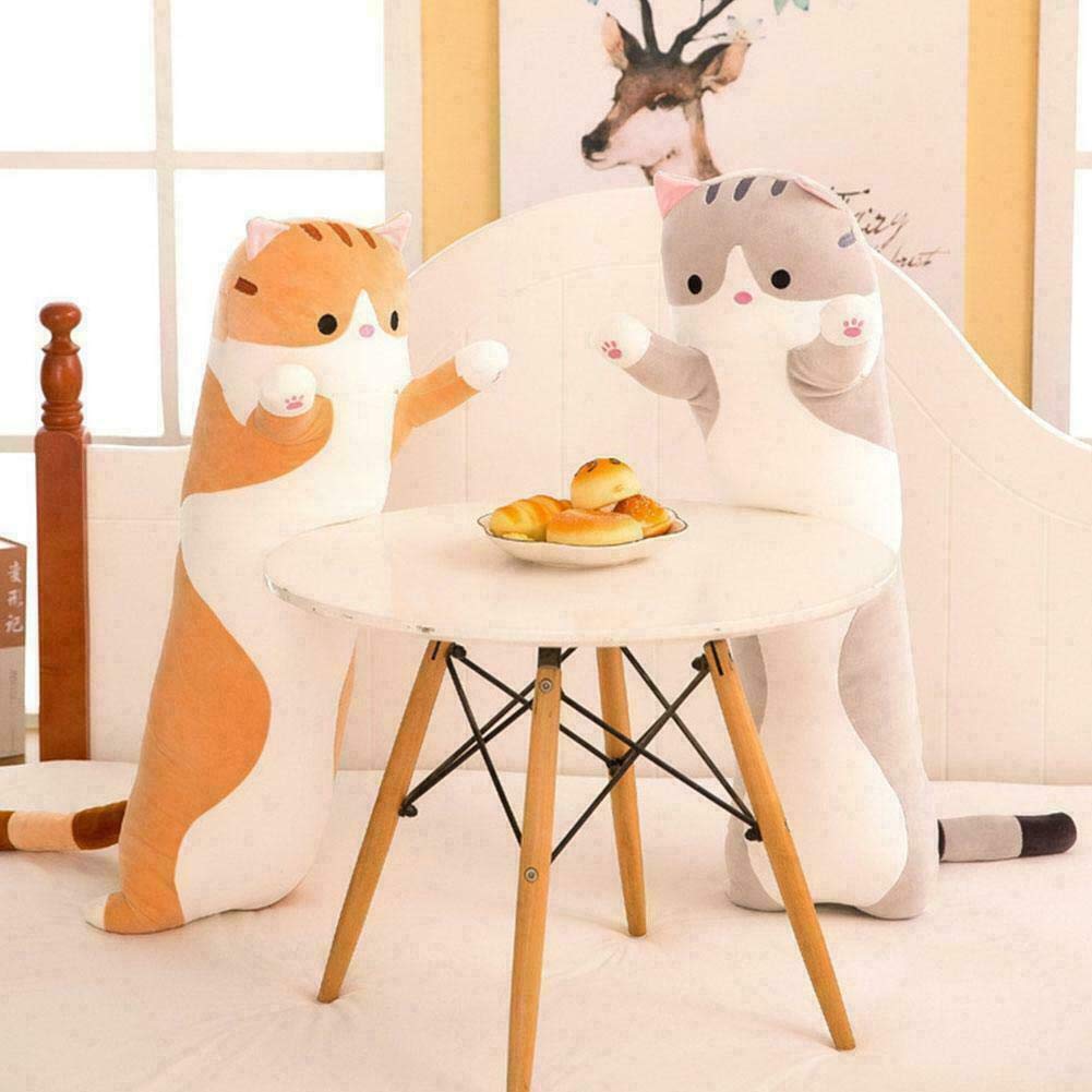 WUYU Lovely Plush Cat Doll Cute Cartoon Soft Stuffed Kitten Pillow Long Throw Sleeping Pillow Doll Toy Gift for Kids Girlfriend Multiple Size (Brown,50cm/19.6in)